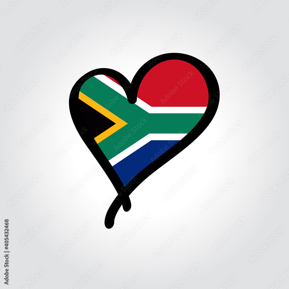 South African flag heart-shaped hand drawn logo. Vector illustration ...