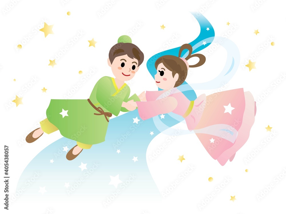 七夕の夜に天の川で会う織姫と彦星 Stock Vektorgrafik Adobe Stock