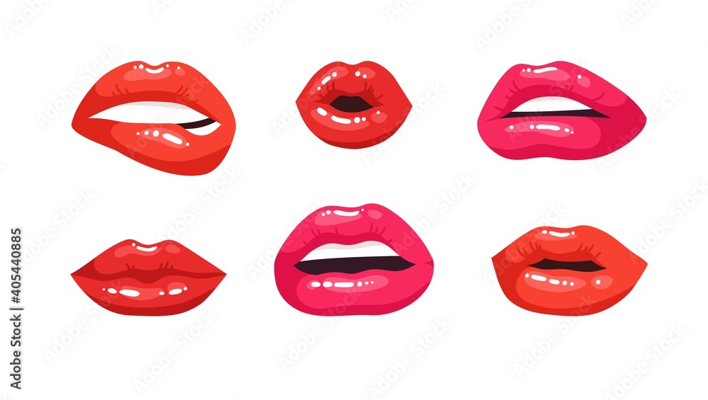 Sexy Female Lips With Red Lipstick Vector Fashion Illustration Woman 1501