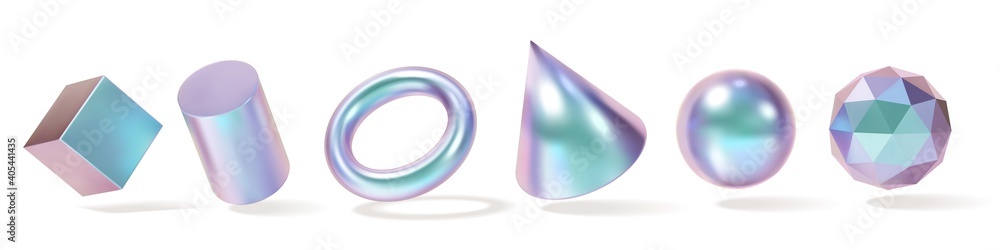 Iridescent Geometric Shapes set Stock Vector | Adobe Stock