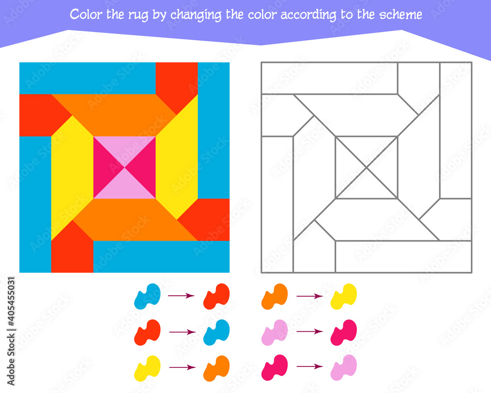 Game for the development of logical thinking. Color the rug by changing ...