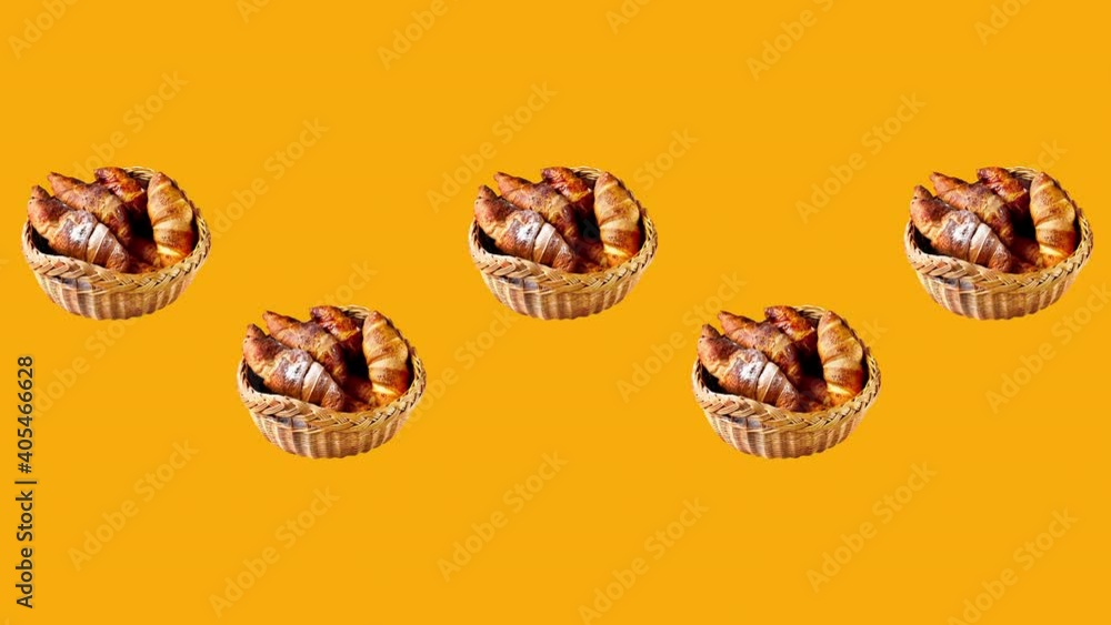 seamless looping animation with fresh pastries and french croissants ...