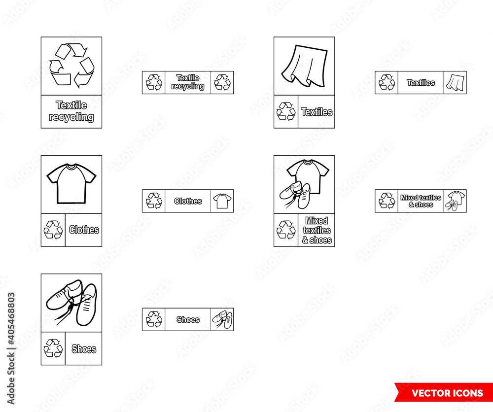 Textile recycling signs icon set of outline types. Isolated vector sign ...