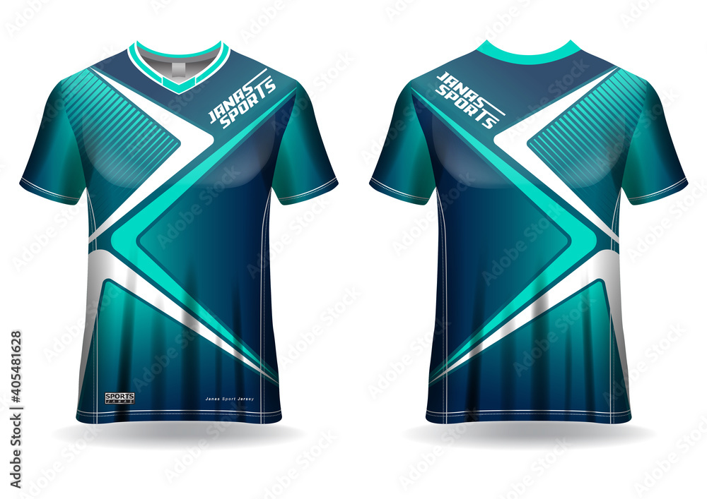 Jersey mockup. t-shirt sport design template for runner, uniform front and back view. tosca ...