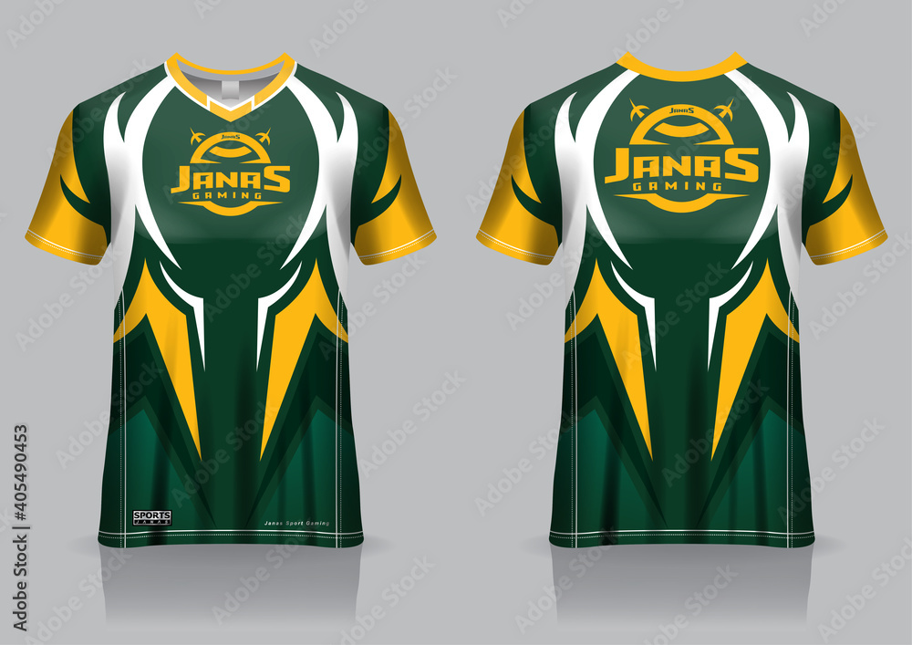 Esport gaming t shirt jersey template, uniform, front and back view ...