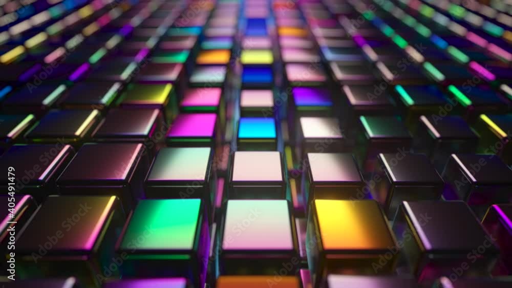 Abstract 3d render with cubes in neon light. Nice waves footage. Violet ...