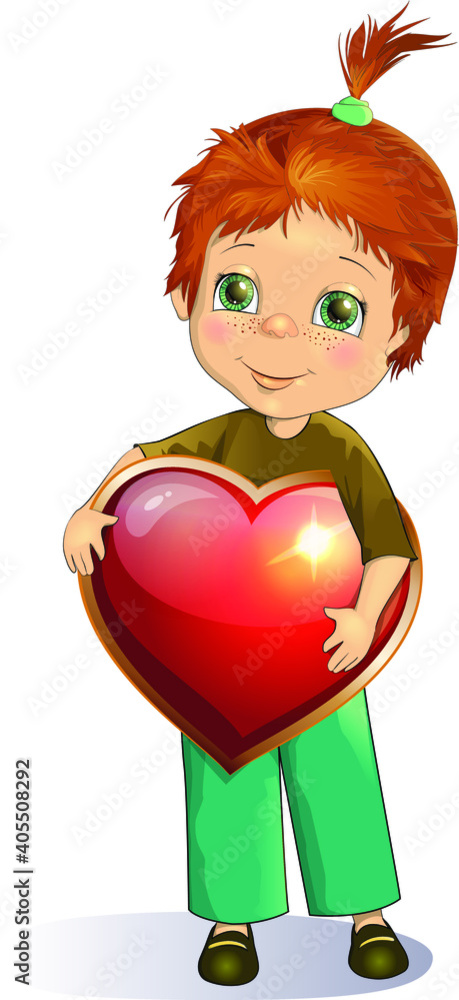 Happy Valentine's Day with cute baby girl holding heart. Vector ...