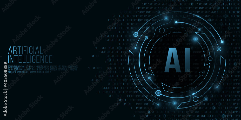 Futuristic round banner with computer circuit board. Artificial ...