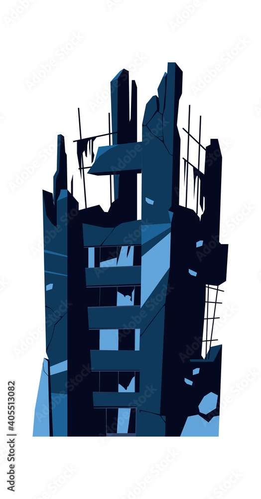 Destroyed building, damaged structure, consequences of a disaster ...