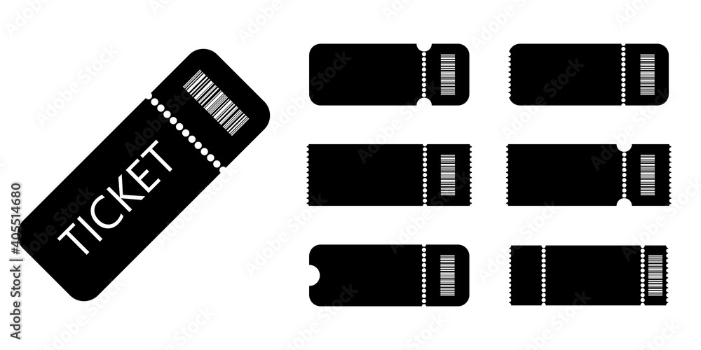 Set of black tickets icons.Concert movie theater and boarding blank ...