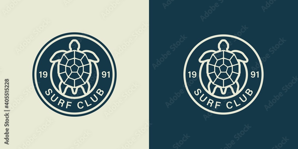 Set of color illustrations sea turtle, circle, text on the background ...