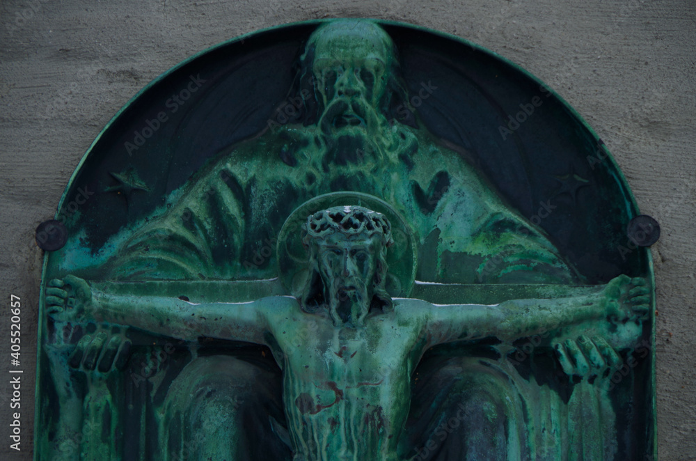 Tombstones and graves, family crypts and vaults on graveyard or ...