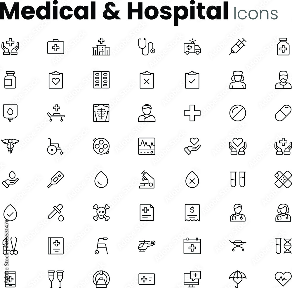Medical and hospital icon set Stock Vector | Adobe Stock