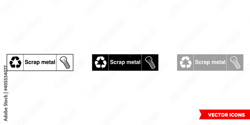 Scrap metal landscape metal recycling sign icon of 3 types color, black ...