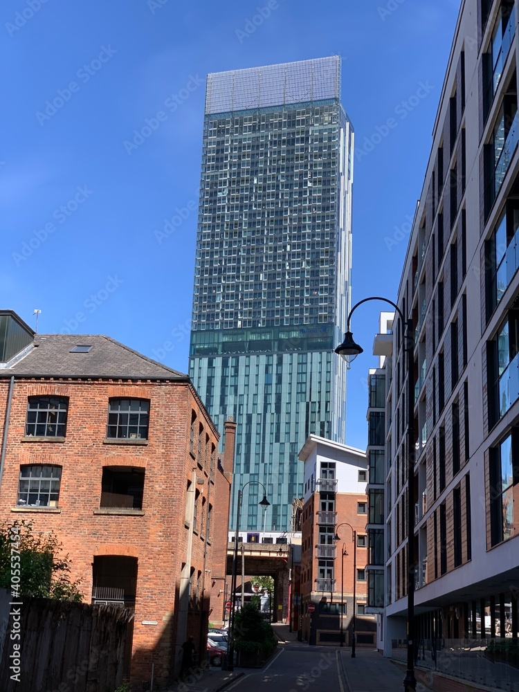Architecture in Manchester City centre with modern skyscrapers and ...