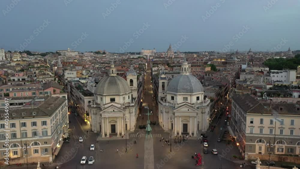 The historic center of Rome, aerial view: Piazza del Popolo, Via del ...