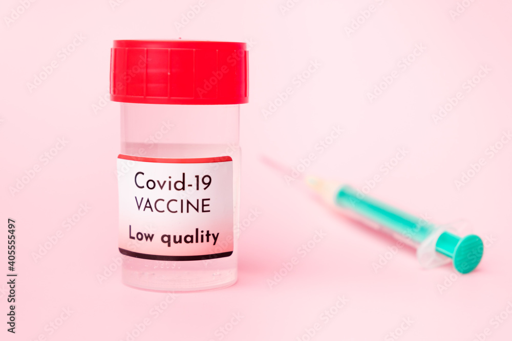 Low quality Covid-19 vaccine in the bottle and disposable syringe for ...