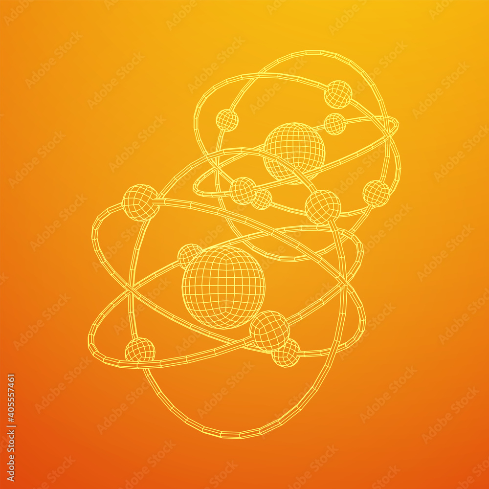Planetary model of atom with nucleus and electrons spining on orbits ...