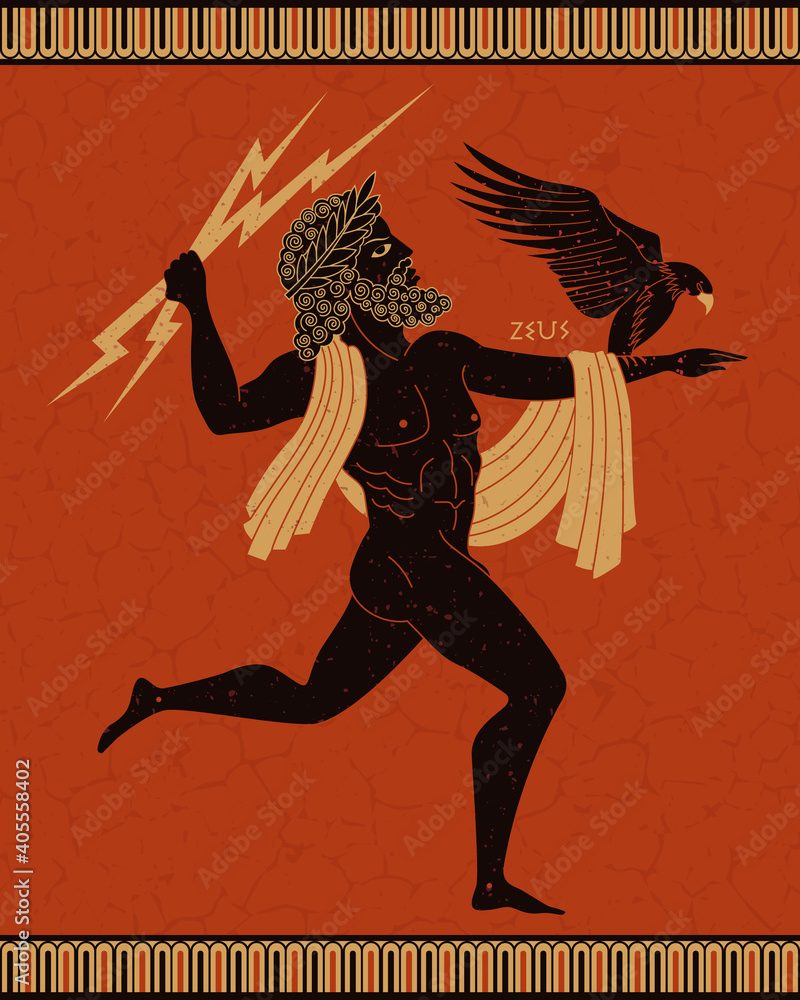 Ancient Greek mythology. God Zeus.Vector illustration in the style of ...