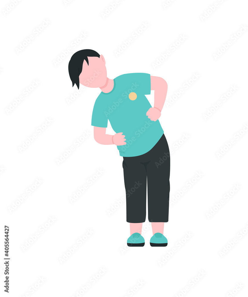 Preschool boy during gym class flat color vector faceless character ...