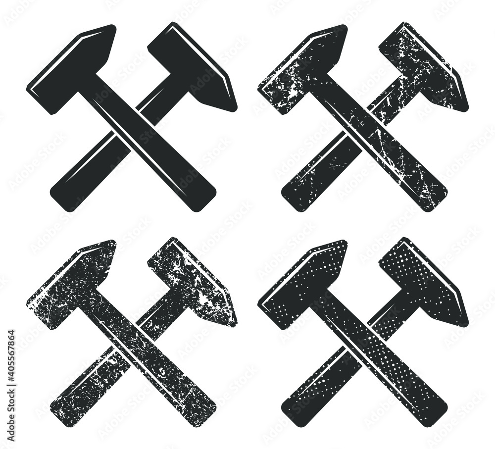 Crossed blacksmith hammer. Work repair logo sign. Vector illustration ...