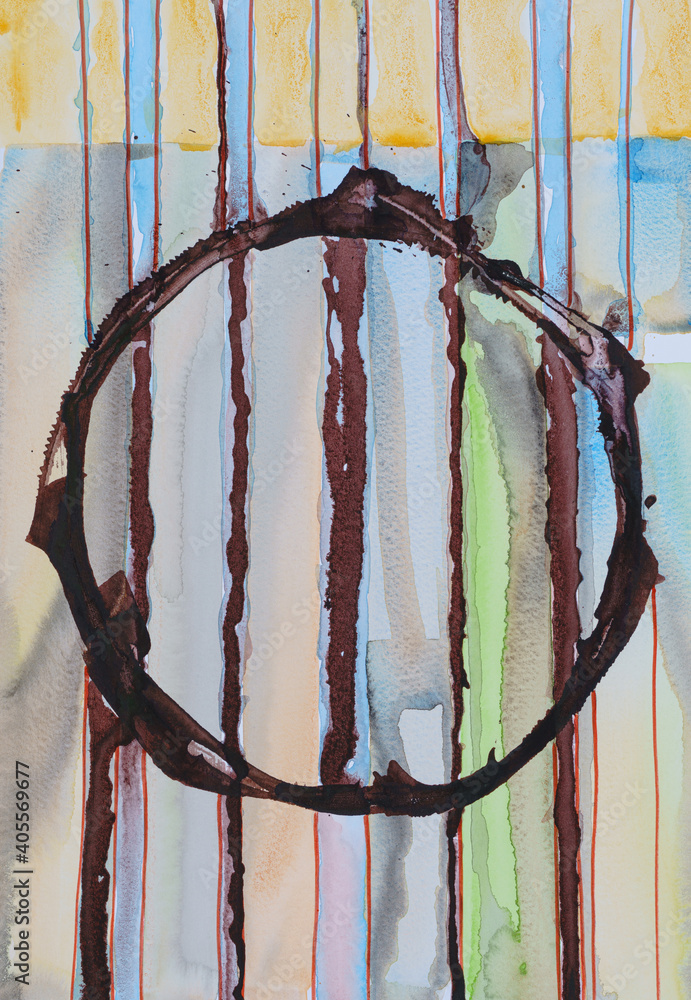 An abstract composition of watercolor columns, painted wet-in-wet, and ...