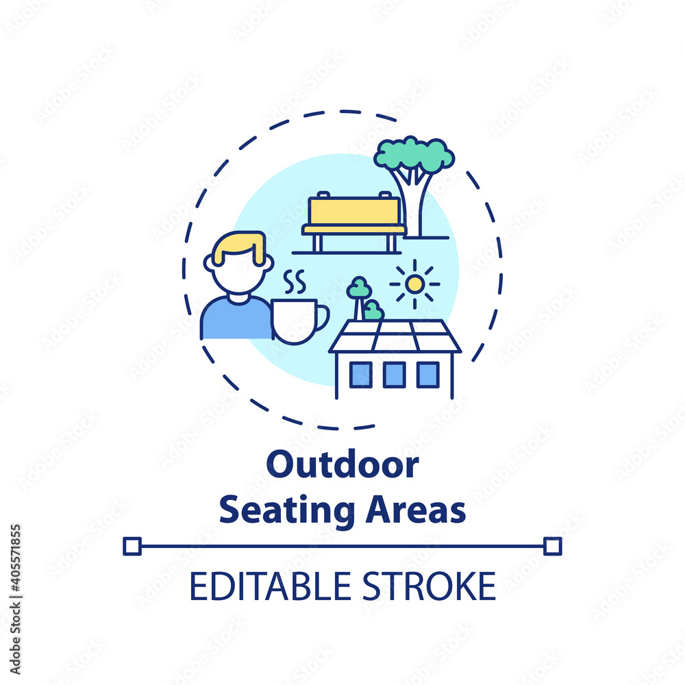 Outdoor seating areas concept icon. Workplace wellness practice idea ...