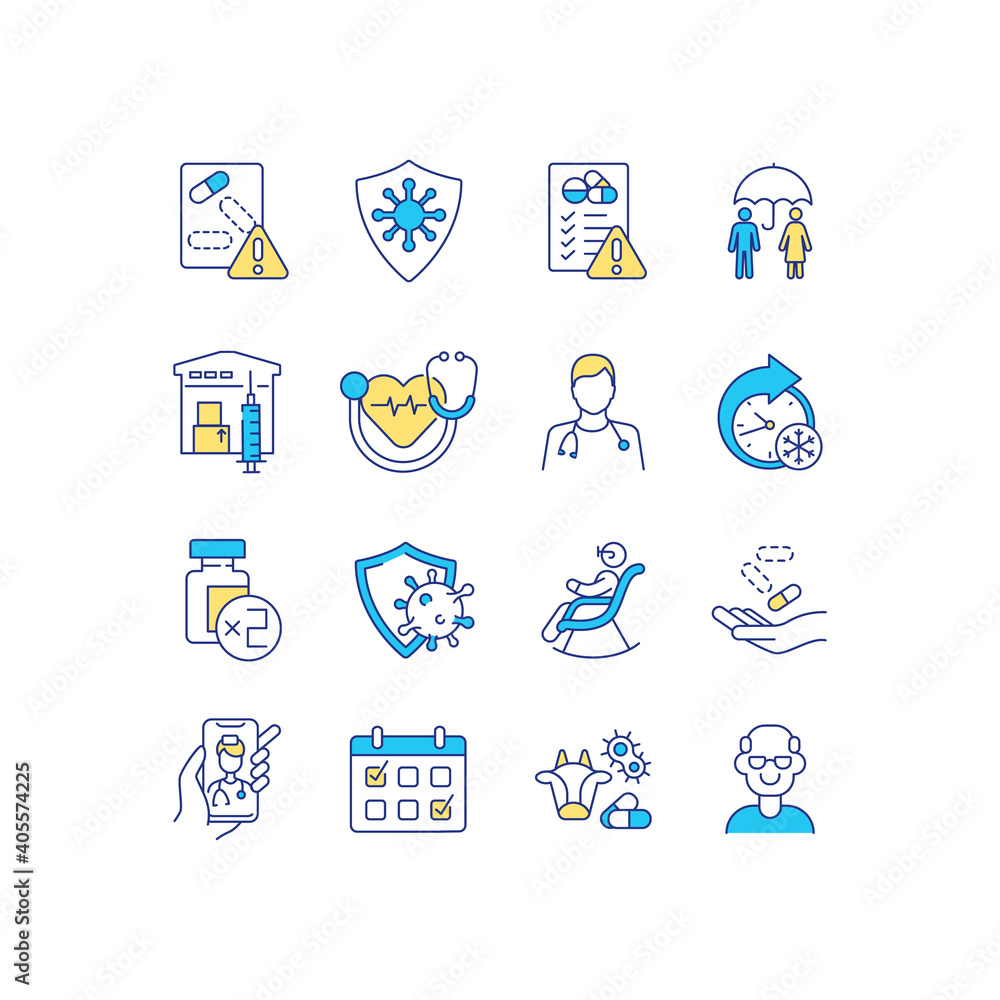 Health program RGB color icons set. Protection from dangerous viruses ...