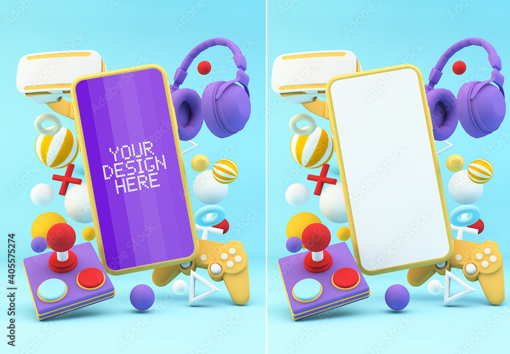 Mobile Phone Surrounded by Gaming Equipment Stock Template | Adobe Stock