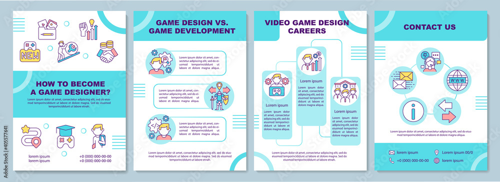 Game designer becoming brochure template. Game development, career ...