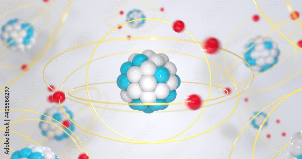 The nucleus of atom, an atom and its nucleus, electrons rotate, protons ...