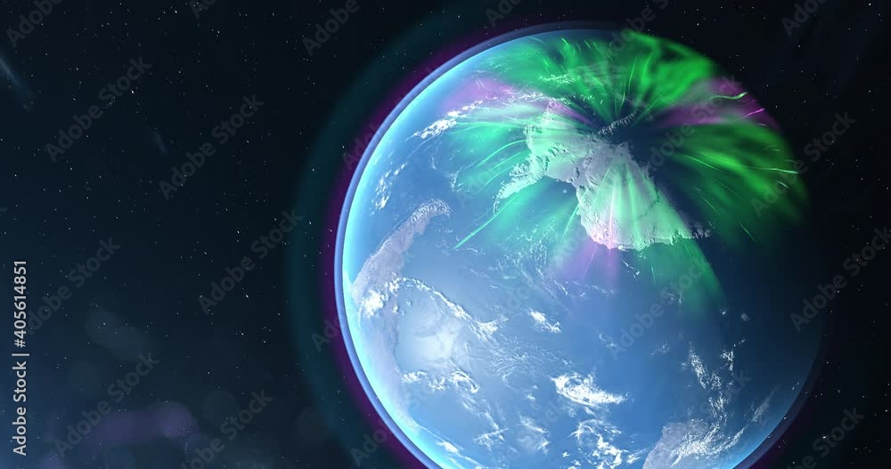 Polar Lights planet Earth from space. 4K rotating animation. Clip ...