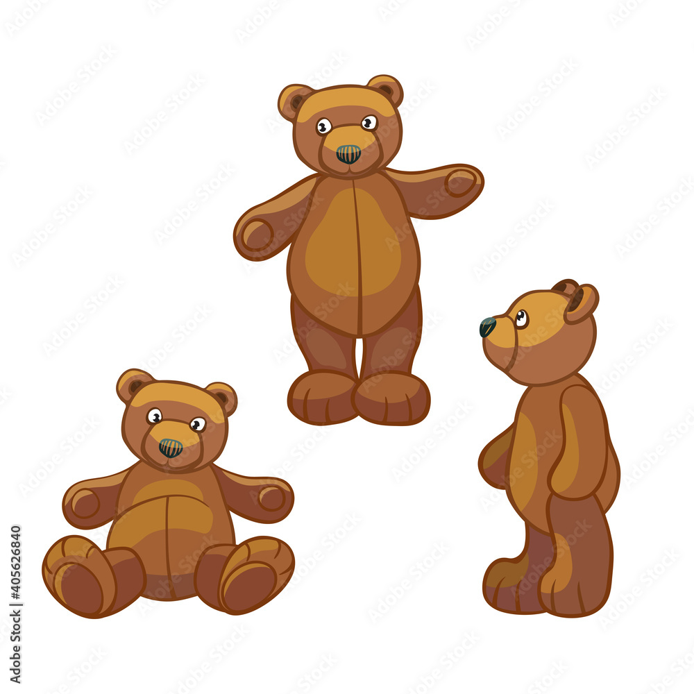 Teddy bear in different poses. Stock Vector | Adobe Stock