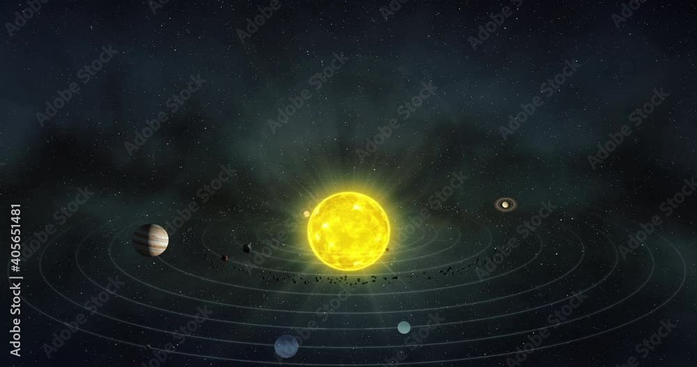 Solar system 3D render, Planet rotation trajectories, 3D Infographics ...