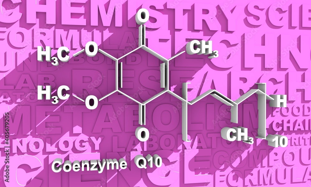 Coenzyme Q10 molecule, chemical structure. Production of cellular ...