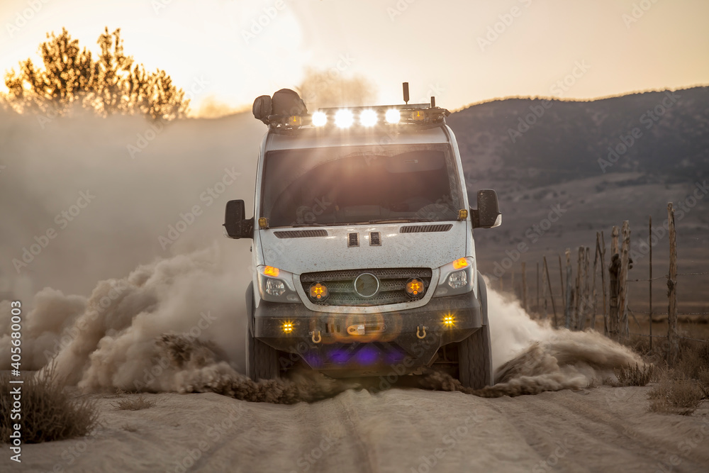 Van through dust Stock Photo | Adobe Stock
