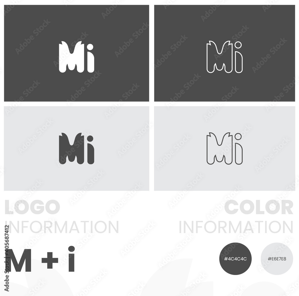Mi letter logo in filled and lined design with brand guideline and ...