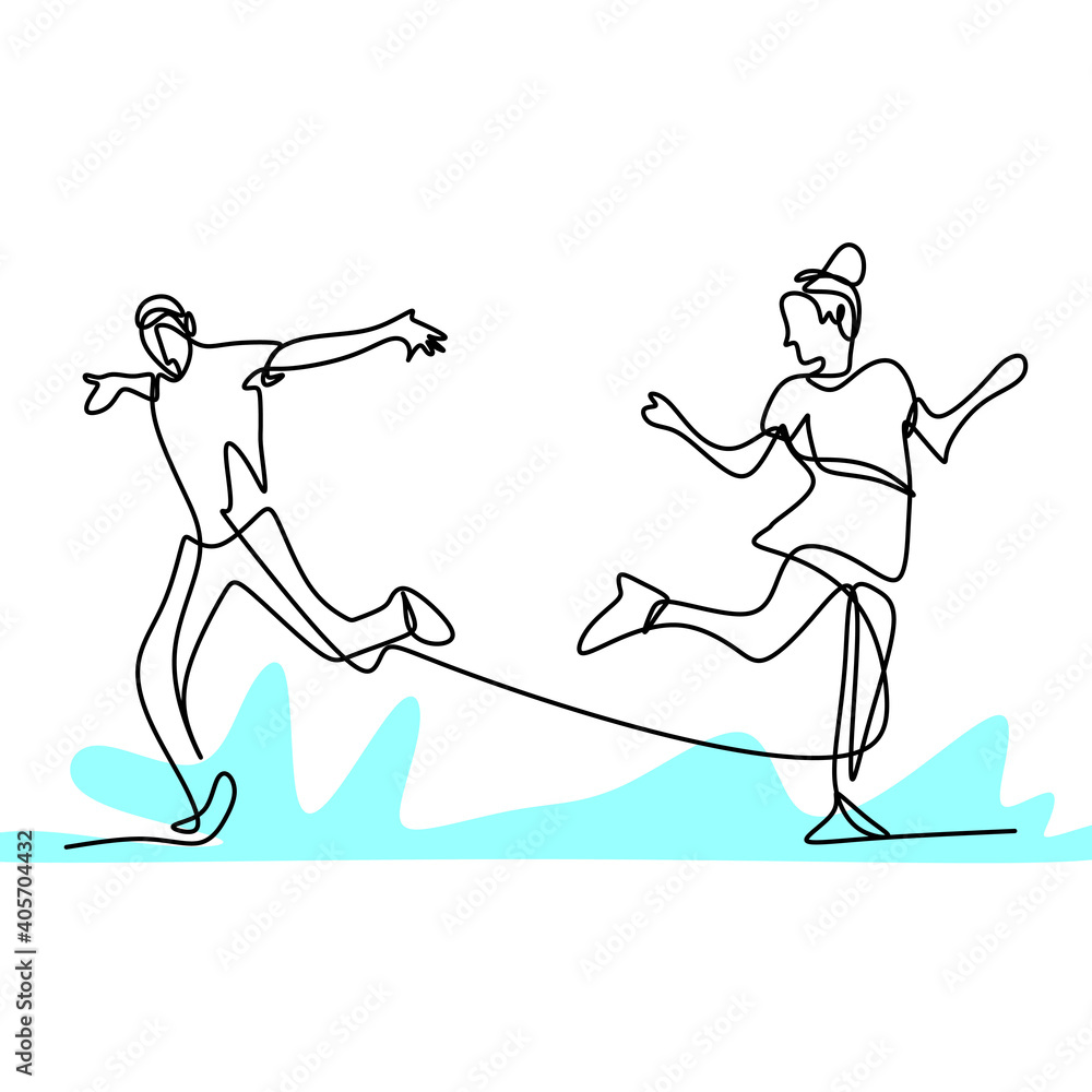 Continuous one line drawing of people dancer. Young energetic men and ...