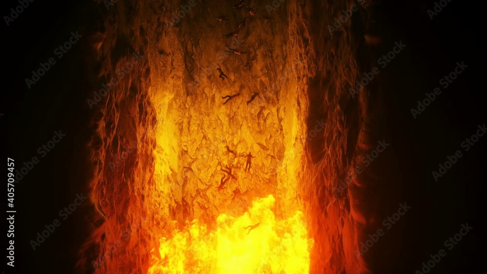 Sinners fall to hell fire. Religious concept. Realistic 4k animation ...