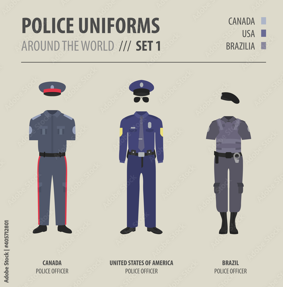 Police uniforms around the world. Suit, clothing of american police ...