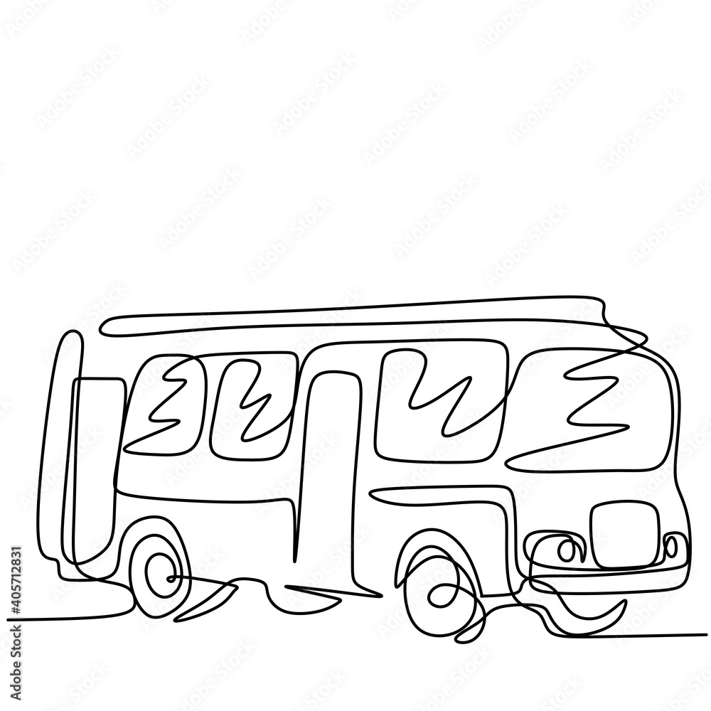 One line drawing of bus in the city. An urban public transport isolated ...