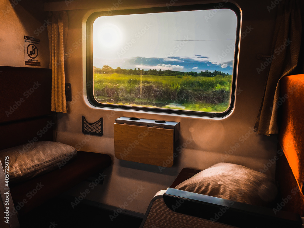 Atmosphere inside the train With beautiful scenery Stock Photo | Adobe ...