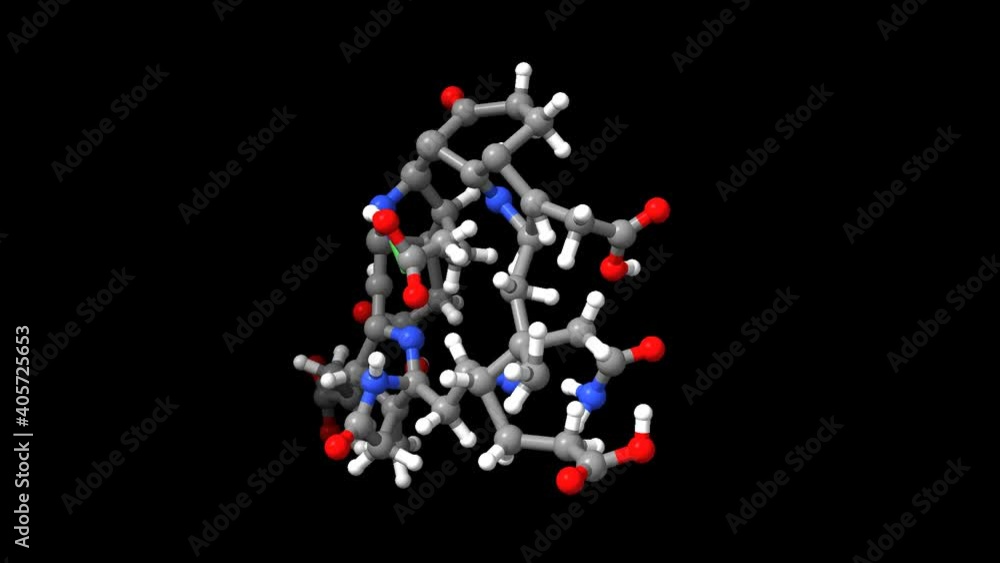 Animated rotating skeletal and spacefill 3D model of coenzyme F430 ...