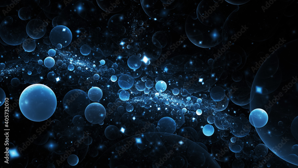 Abstract holiday background with blue sparks and drops. Fantastic light ...