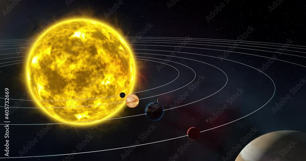 Solar system 3D render, Planet rotation trajectories, 3D Infographics ...