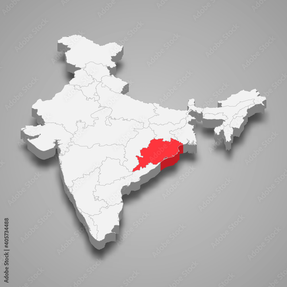 Odisha state location within India 3d map Stock Vector | Adobe Stock