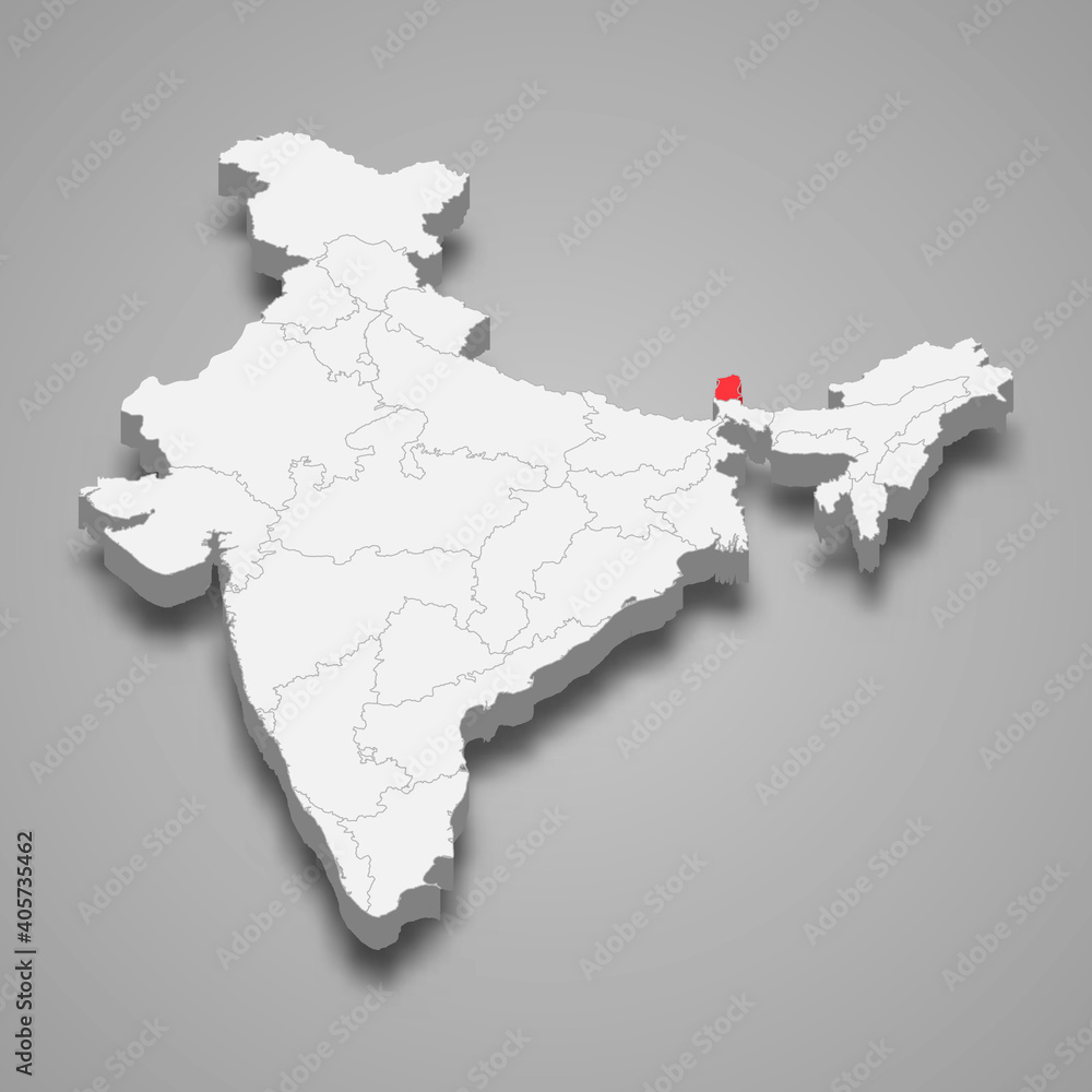 Sikkim state location within India 3d map Stock Vector | Adobe Stock