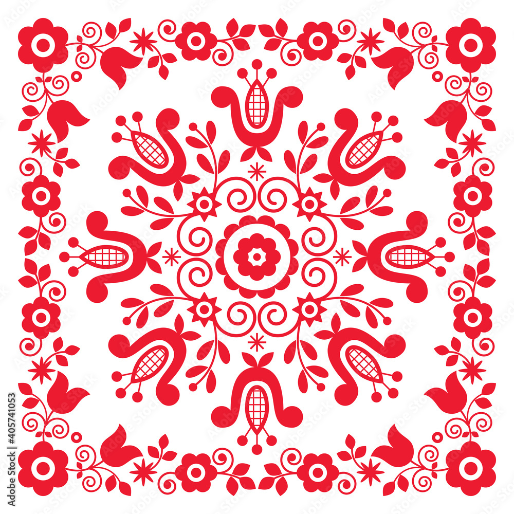 Polish traditional folk art vector greeting card design with floral ...