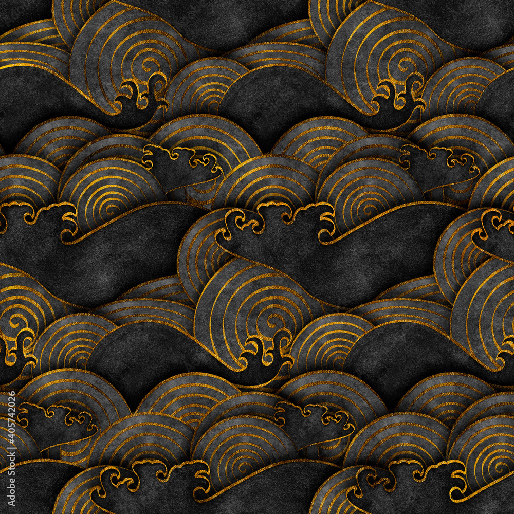 Japanese "sea wave" pattern. Ornament with arcs and circles. Design for ...