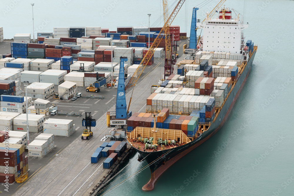 Container ship Kota Lukis the Port of Napier a major export/import hub ...